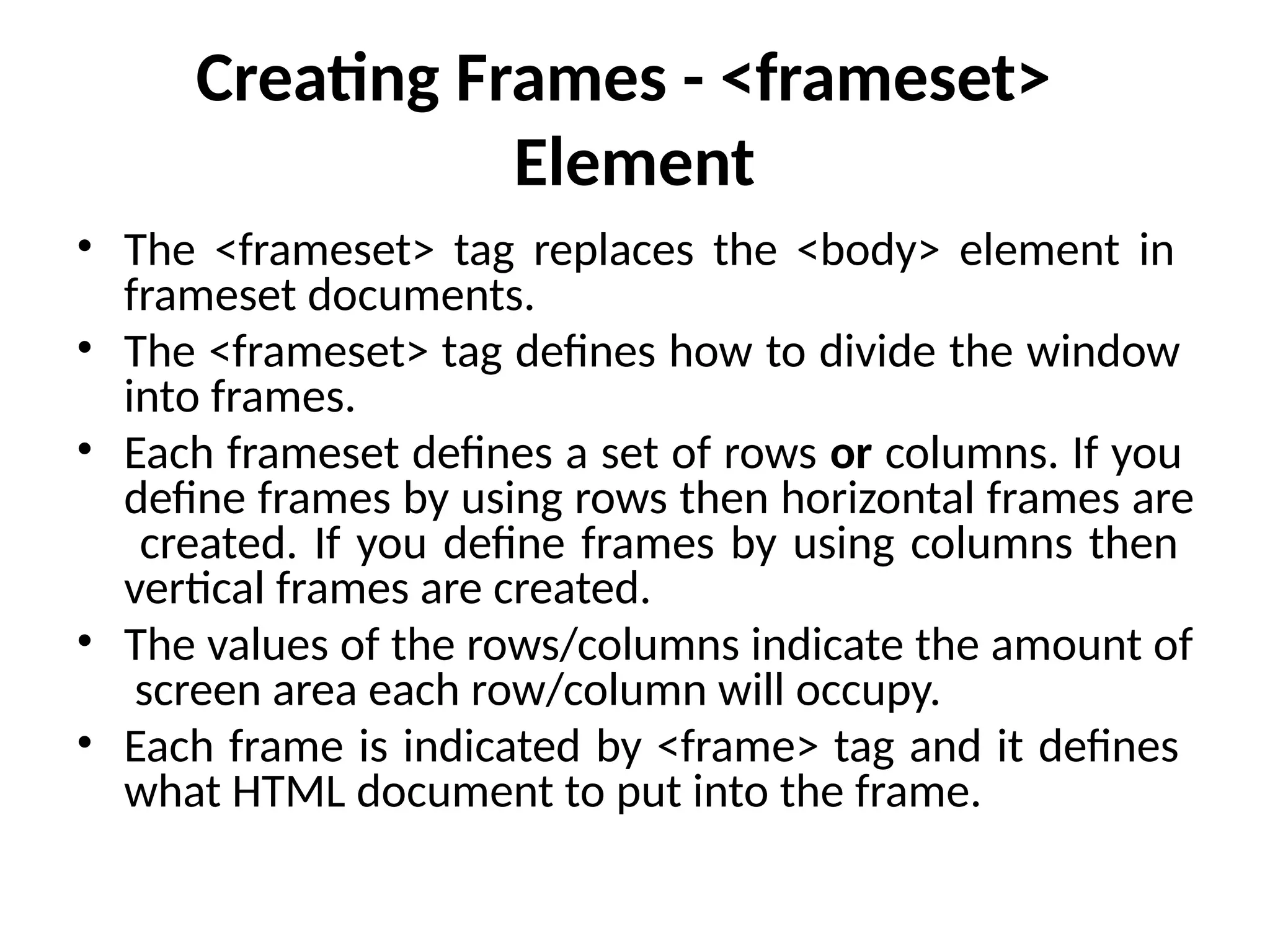 Html Frames Properties And List Of Frames In Detail Ppt