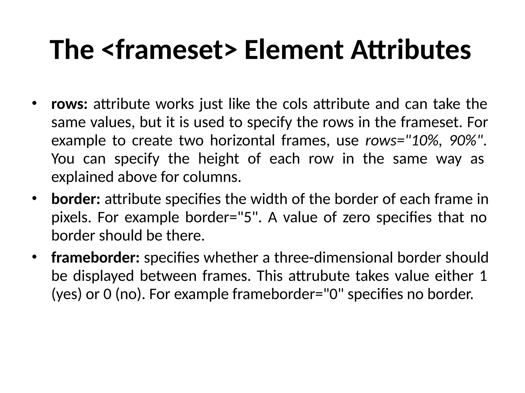 HTML FRAMES properties and list of frames in detail | PPTX