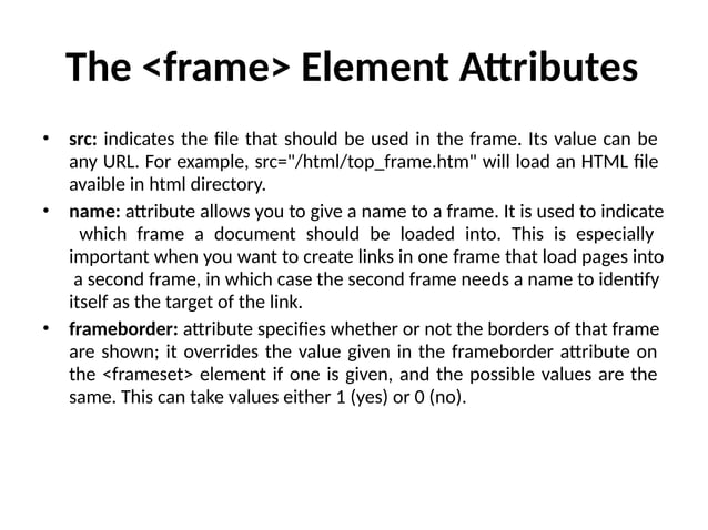 HTML FRAMES properties and list of frames in detail | PPTX