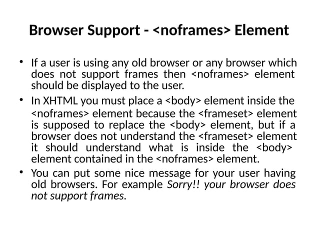 Html Frames Properties And List Of Frames In Detail Ppt