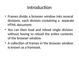 HTML FRAMES properties and list of frames in detail | PPTX
