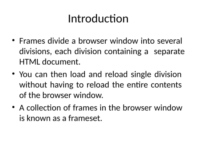 HTML FRAMES properties and list of frames in detail | PPTX