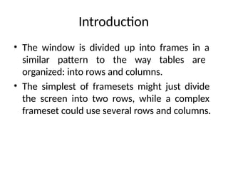 HTML FRAMES properties and list of frames in detail | PPTX