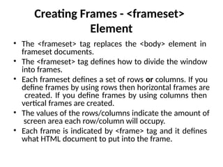 HTML FRAMES properties and list of frames in detail | PPTX