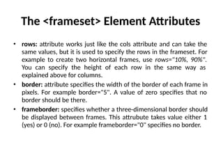 HTML FRAMES properties and list of frames in detail | PPTX