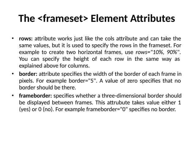 HTML FRAMES properties and list of frames in detail | PPTX