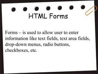HTML frames and HTML forms | PPTX