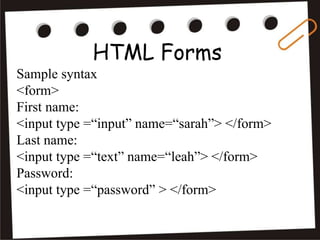 HTML frames and HTML forms | PPTX