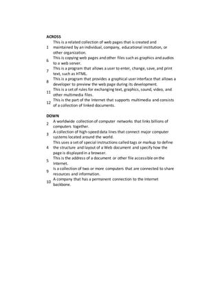 Html introduction crossword puzzle | DOCX