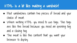 Intro to HTML (Kid's Class at TIY) | PDF