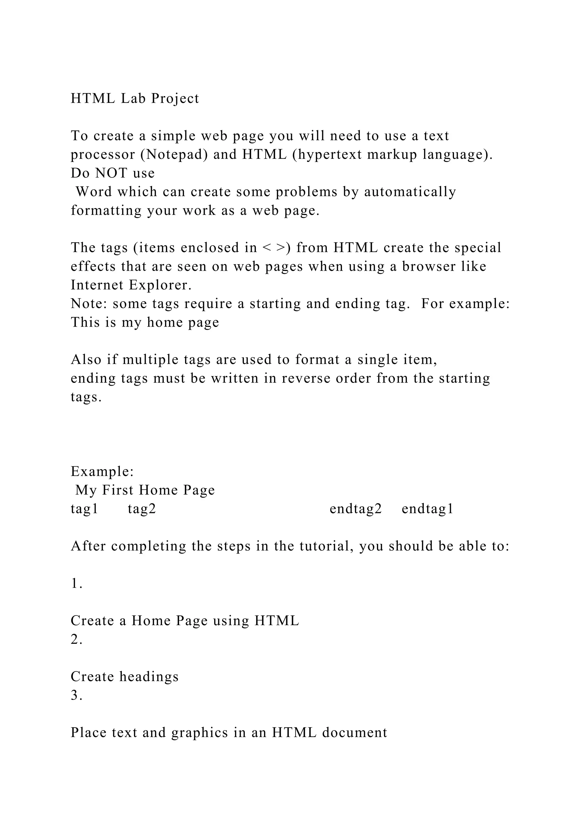 HTML Lab ProjectTo create a simple web page you will need to use.docx