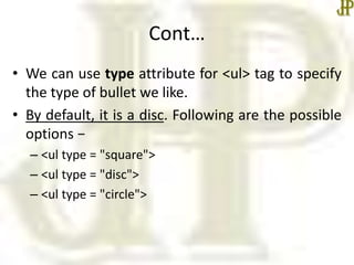 Html link and list tags | PPTX
