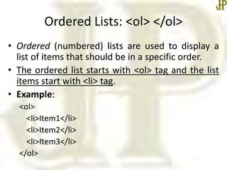 Html link and list tags | PPTX