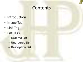 Html link and list tags | PPTX