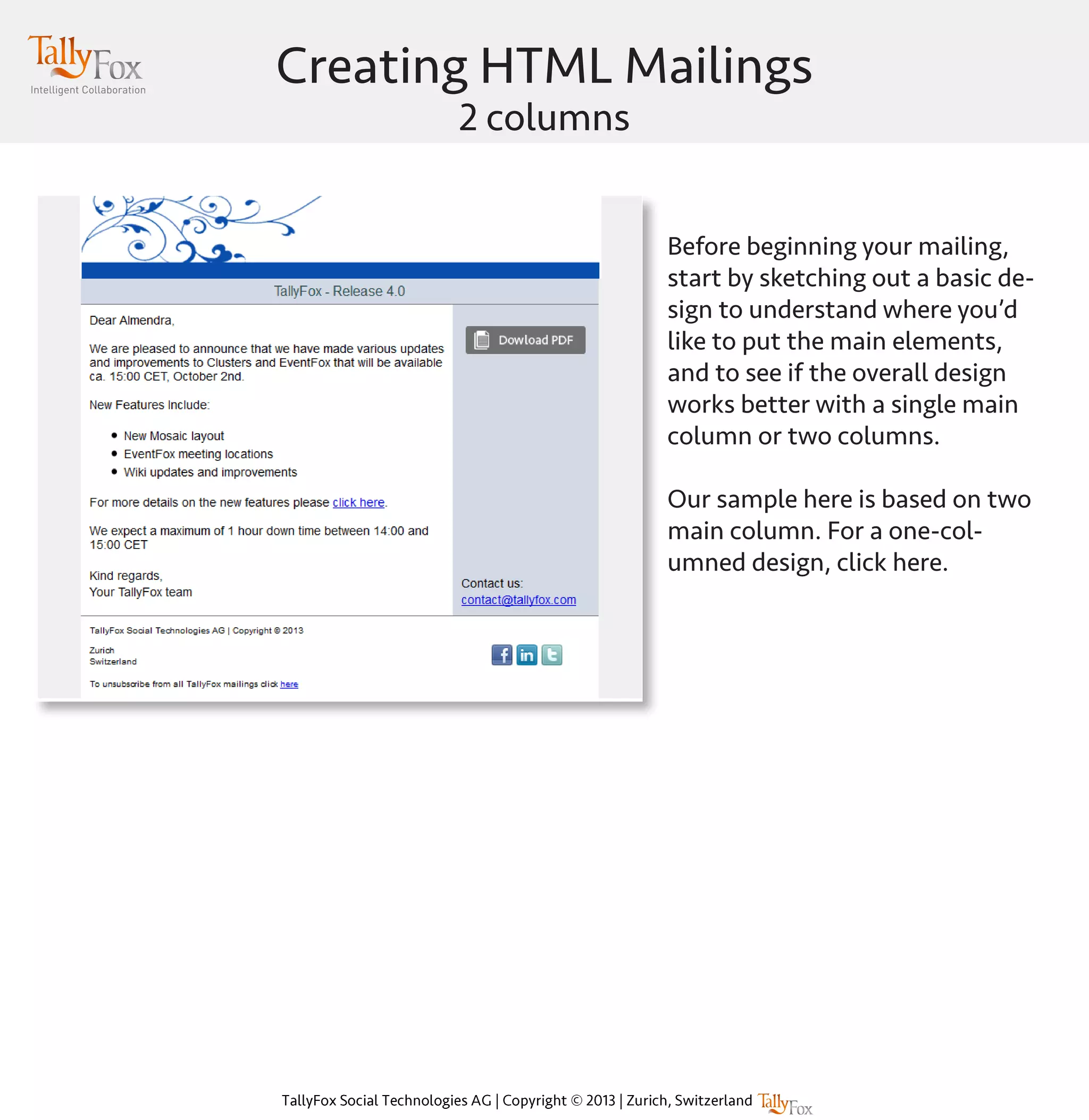 Custom HTML mailings 2columns | PDF