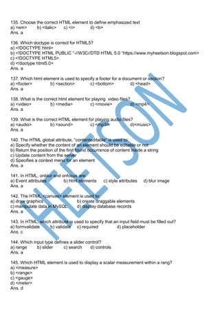 HTML MCQ Objective Questions and Answers | PDF