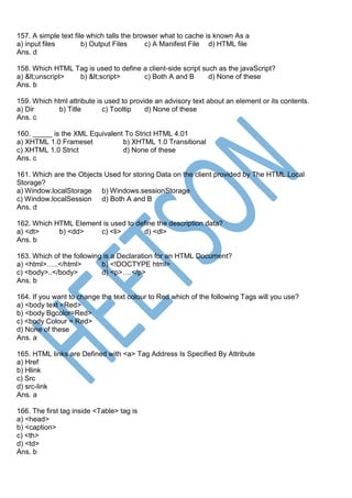 HTML MCQ Objective Questions and Answers | PDF
