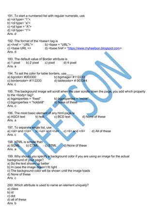 HTML MCQ Objective Questions and Answers | PDF