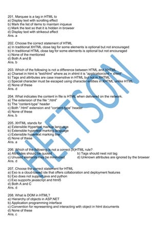 HTML MCQ Objective Questions and Answers | PDF