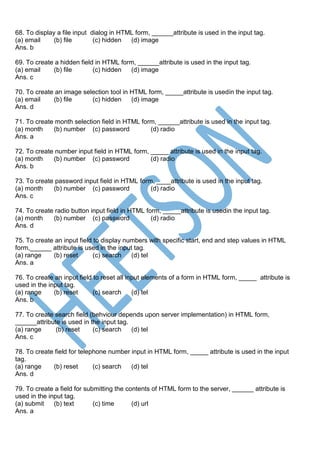 HTML MCQ Objective Questions and Answers | PDF