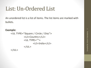 HTML Note FOR ENGINEERING PURPOSE CLASS NOTES | PPT