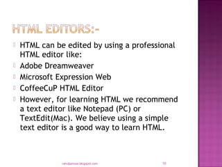 HTML, HTML5,HTML,CSS How To Make Your Own Website | PPT
