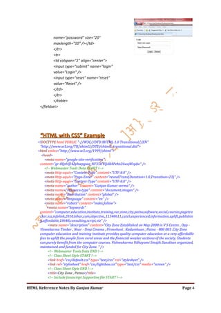 Html refrence notes | DOC | Web Design and HTML | Internet