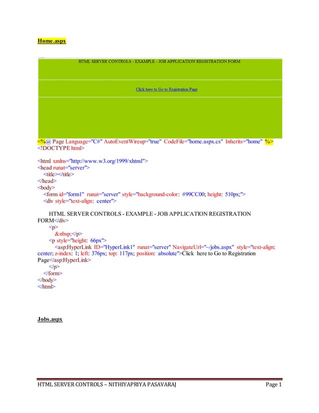 Html Server Control Aspnet With C Pdf 