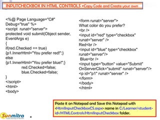 Html Server Input Checkbox Control CS | PPT