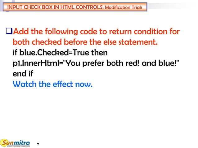Html Server Input Checkbox Control VB | PPT