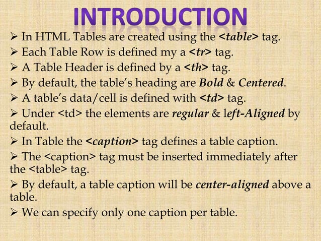 Html tables | PPTX