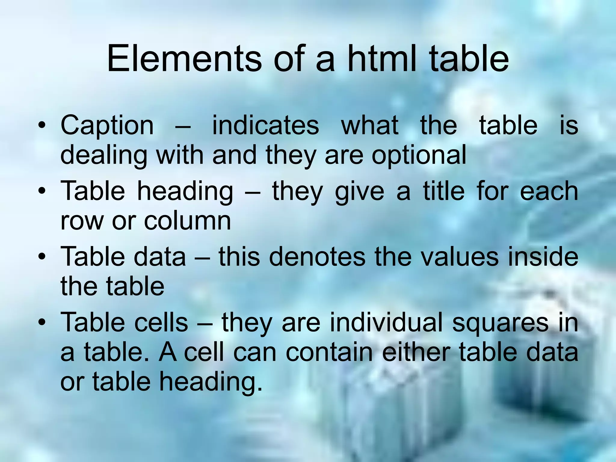 Computer language - Html tables | PPT