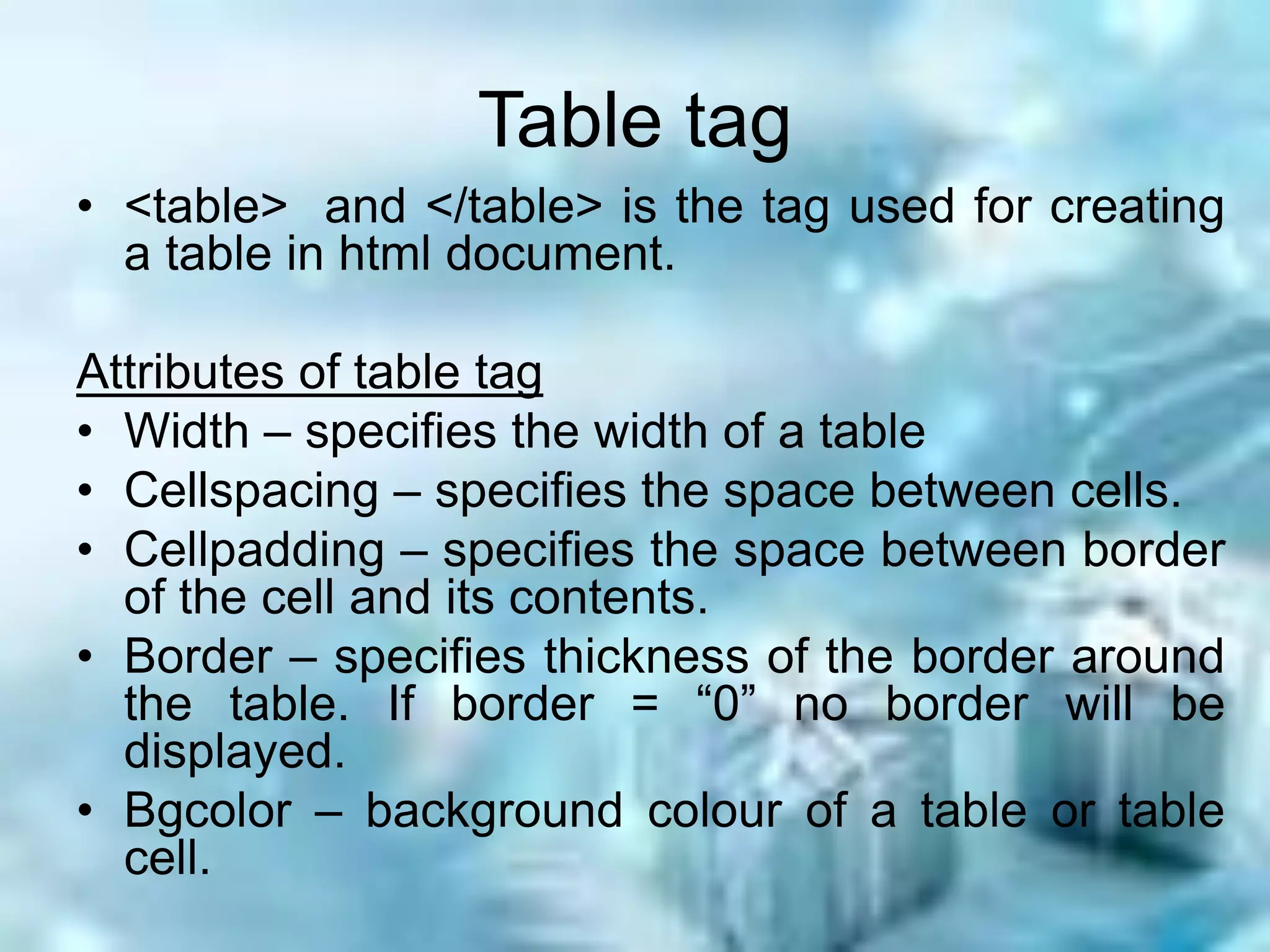 Computer language - Html tables | PPT