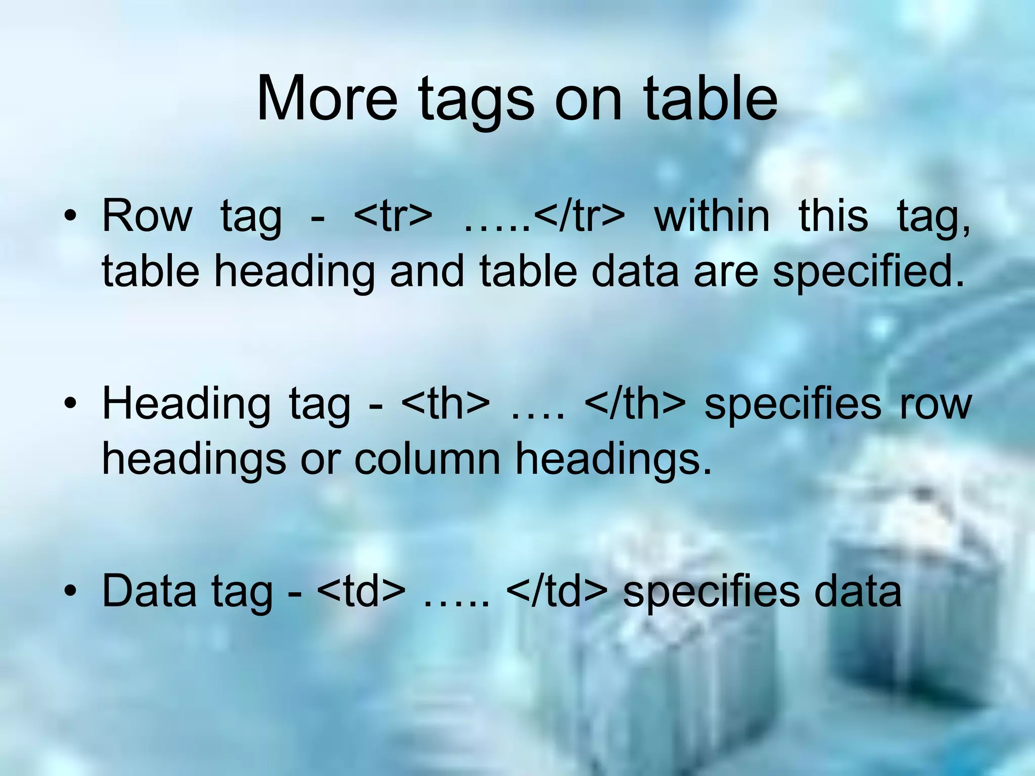 Computer language - Html tables | PPT