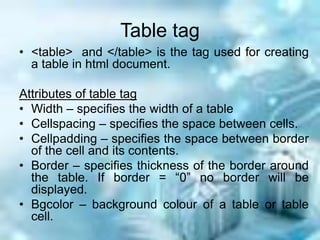 Computer language - Html tables | PPT