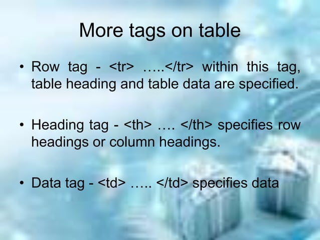 Computer language - Html tables | PPT