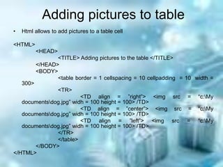 Computer language - Html tables | PPT