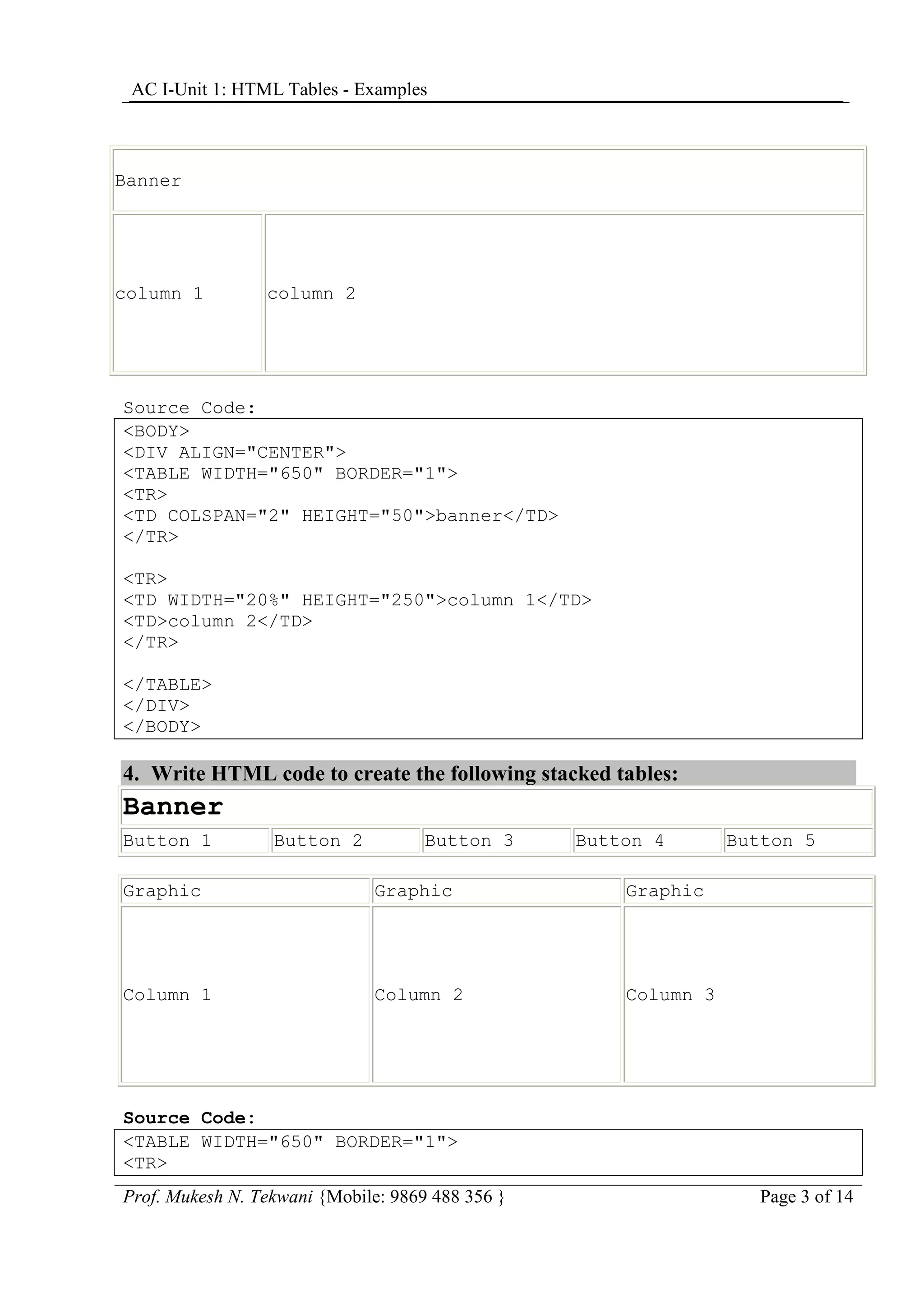 Html Tables Examples Pdf Web Design And Html Internet