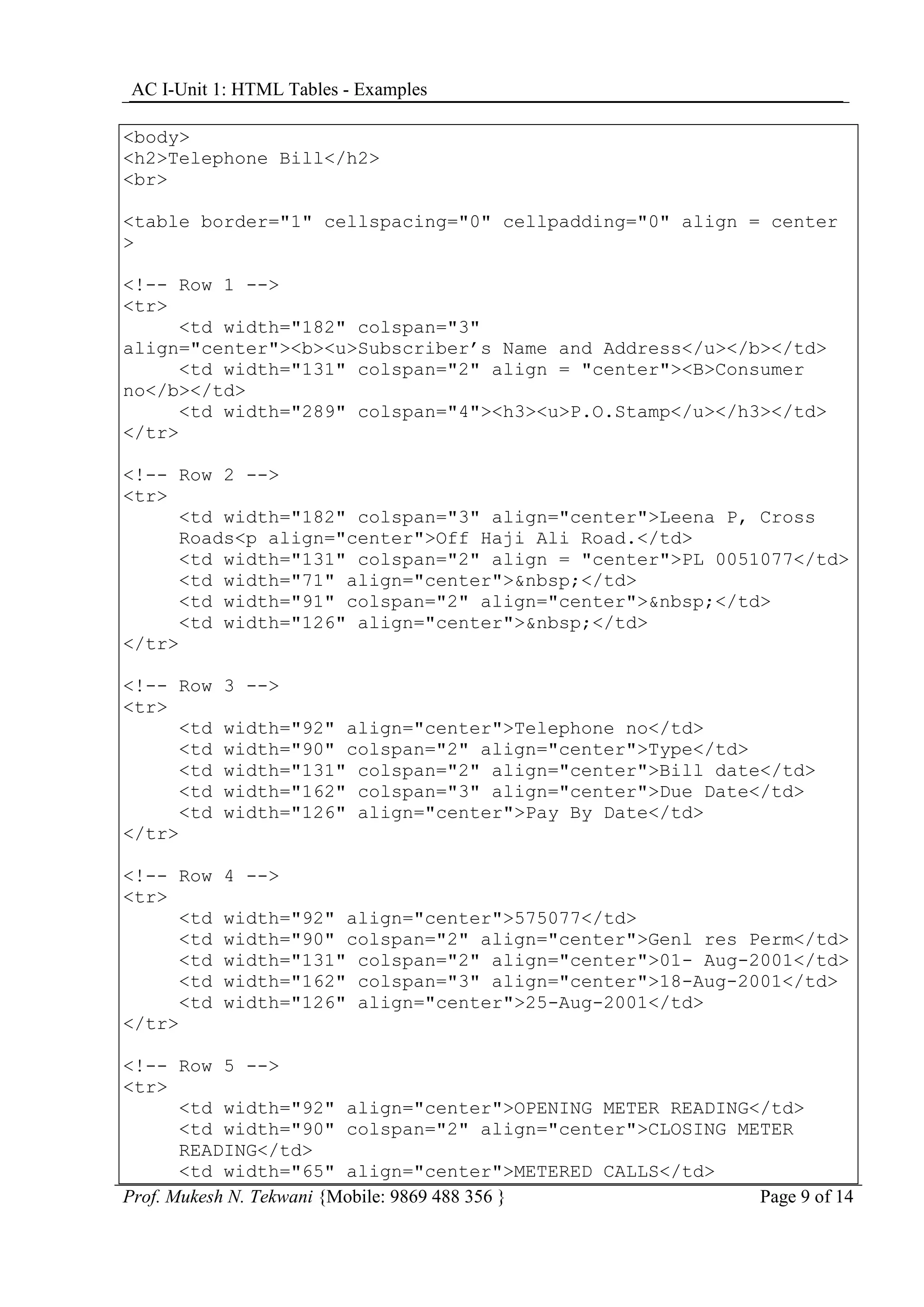 Html Tables Examples Pdf Web Design And Html Internet