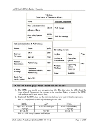 Html tables examples | PDF