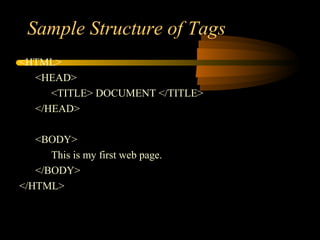 PPT on Basic HTML Tags | PPT
