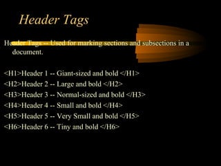 PPT on Basic HTML Tags | PPT