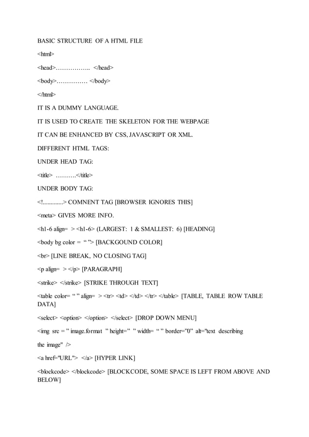 Html tags list | DOCX | Web Design and HTML | Internet