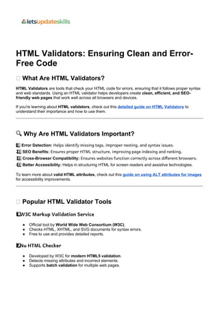 HTML Validators_ Ensuring Clean and Error-Free Code.docx