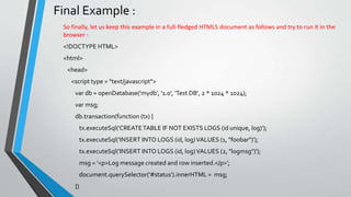 Html web sql database | PPT