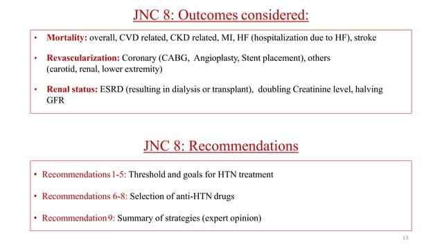JNC 8 guideline to Management of Hypertension | PPTX | Heart and ...