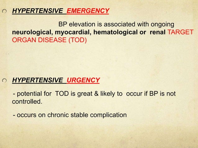 HYPERTENSION EMERGENCY & URGENCY | PPTX | Heart and Cardiovascular Diseases | Diseases and ...