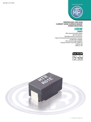HRW - WIREWOUND, LOW OHM CURRENT SENSE SURFACE MOUNT POWER RESISTORS | PDF