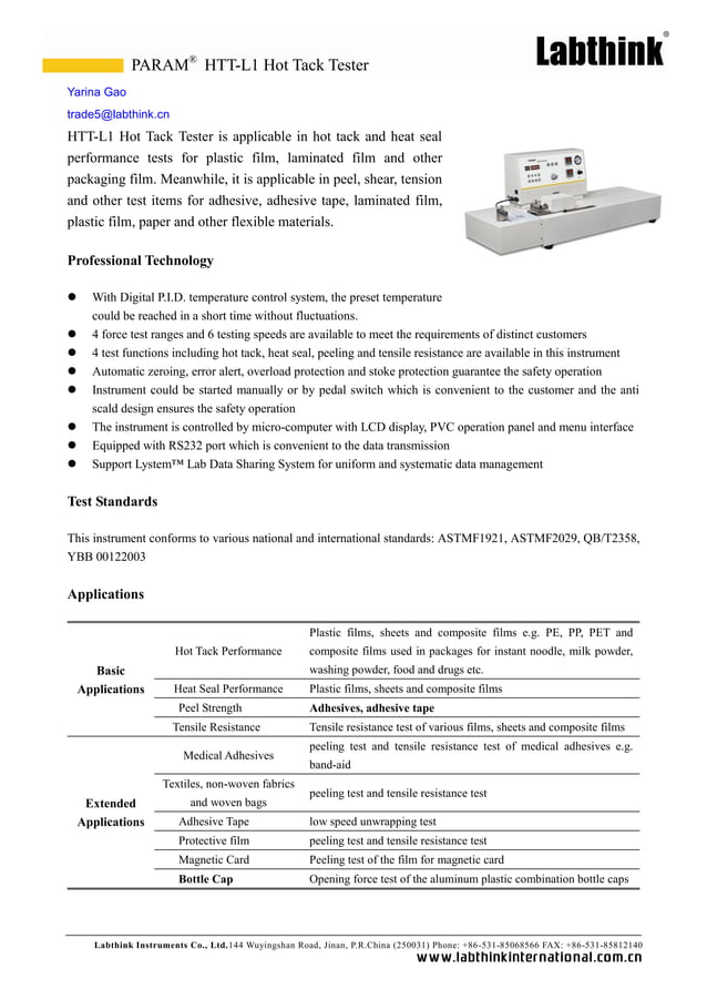 Hot Tack Tester for plastic packaging | PDF