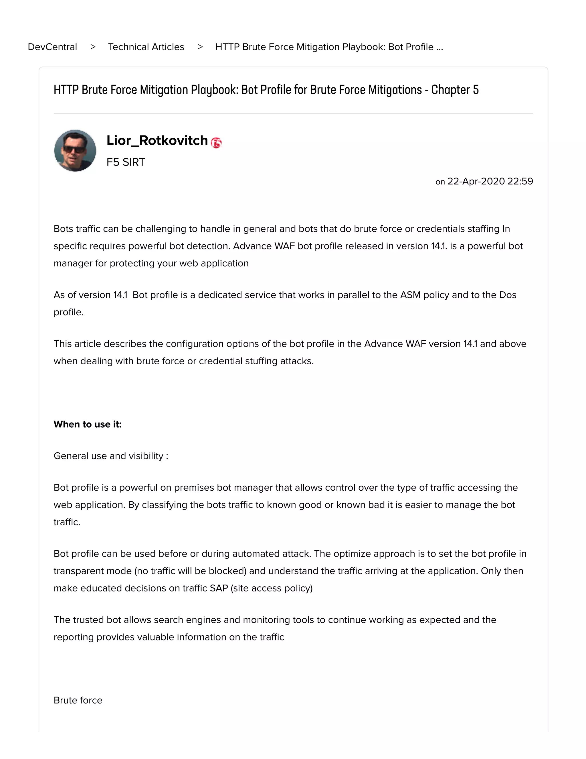 HTTP Brute Force Mitigation Playbook Bot Profile for Brute Force Mitigations - Chapter 5.pdf